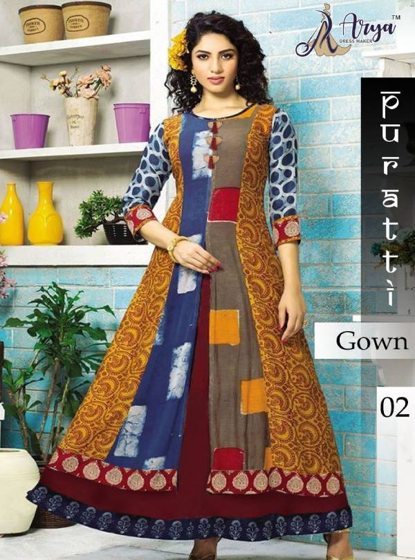 A-line Printed Rayon Party Wear Gown | Latest Kurti Designs