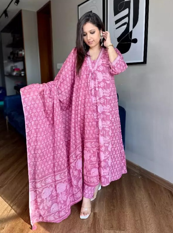 Floral Motif Cotton Salwar Suit | Latest Kurti Designs